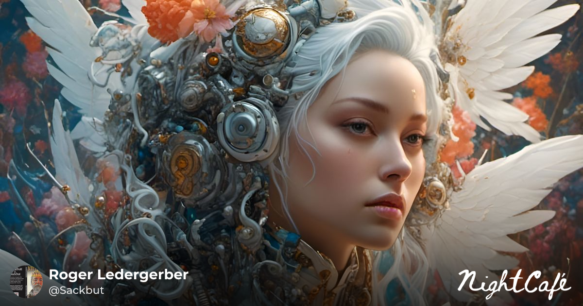 CYBER WINGS - Cyberpunk Angel with Neon Wings and Flowers