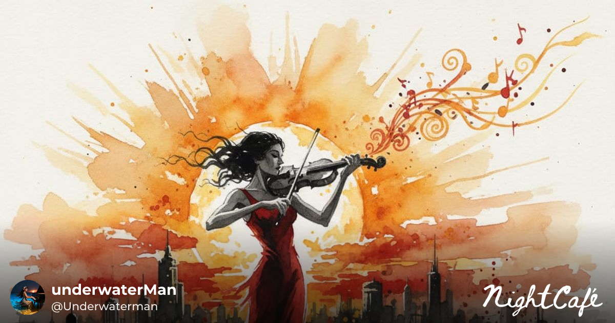 Violin - Violinist in Red Dress Amidst Cityscape at Sunset