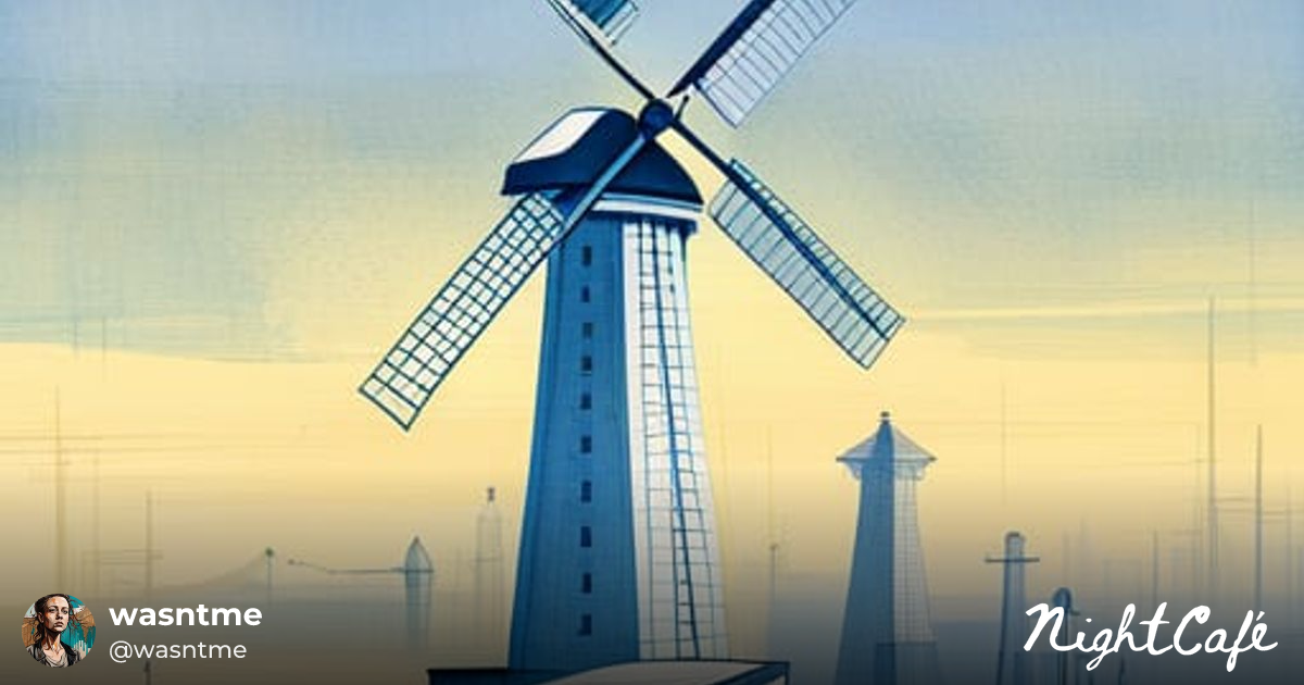 Wind Power Plant - Windmill Blueprint in Hugh Ferriss Style