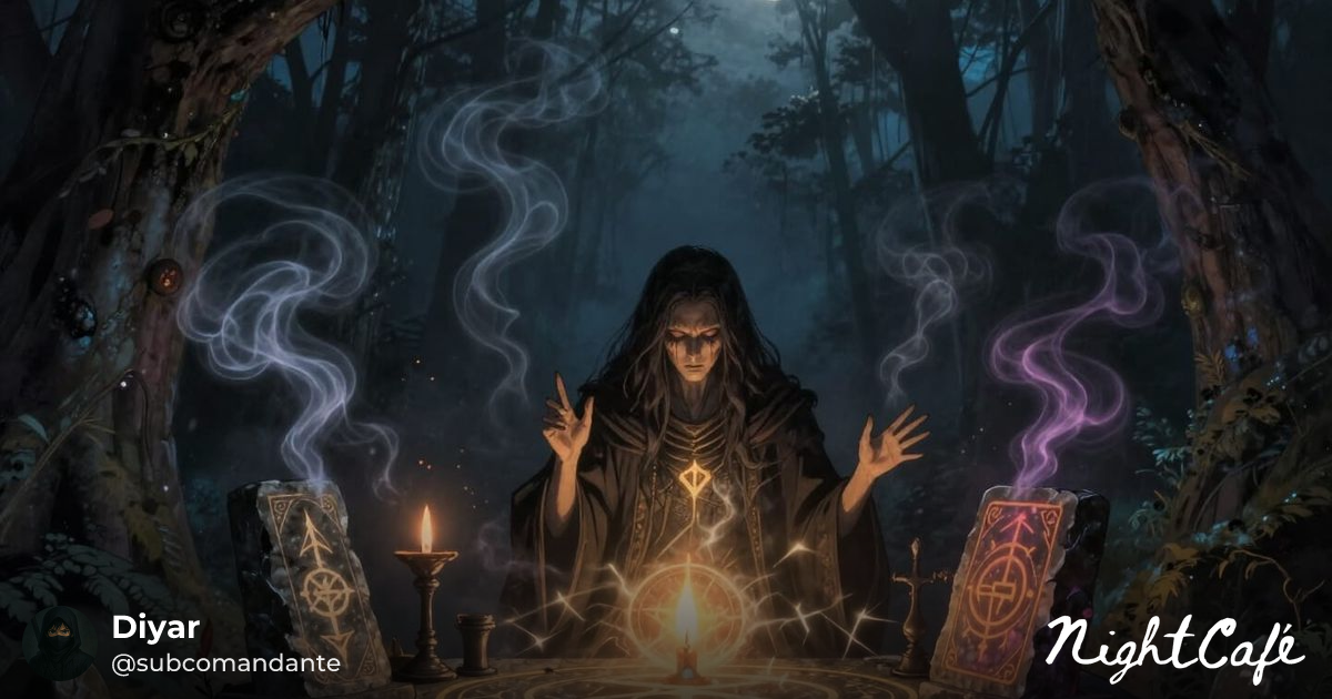 Dark Ritual in Enchanted Forest, Mystical Symbols - AI Art