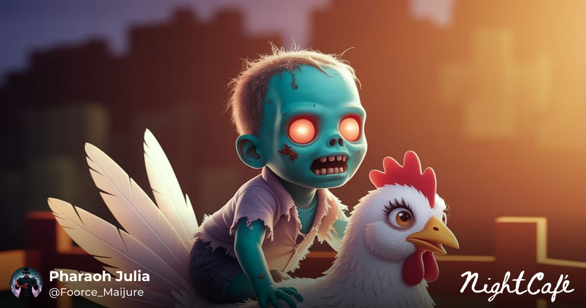 Minecraft Zombie Riding a Pixelated Chicken - AI Art