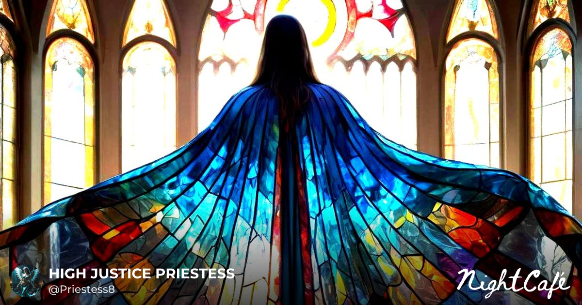 A magic cloak cape stained glass clear, intricate, detailed Brilliant ...