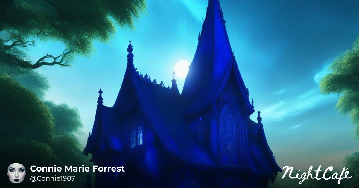 Realistic beautiful cobalt blue Gothic treehouse& realistic vibes ...