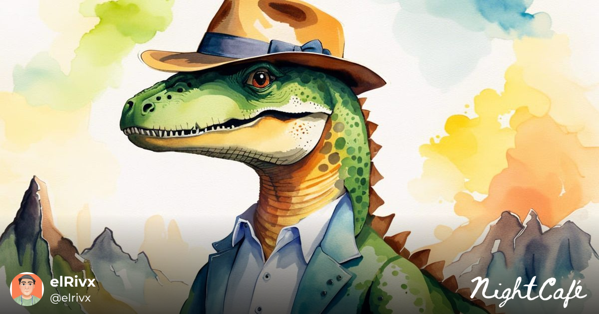 With Style - Dinosaur in Fedora: Dreamy Watercolor Ghibli St...