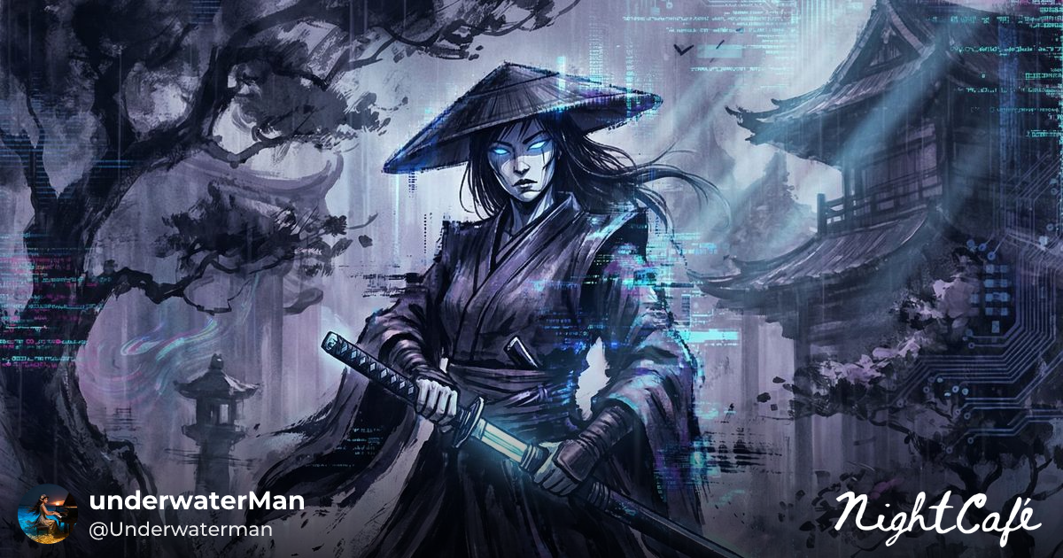 Glitch Samurai - Cyberpunk Samurai Warrior in Glitching Digi...