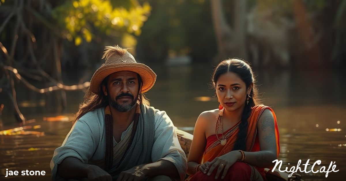 Ancient Calusa Couple in a Serene Tree Canoe, Radi... - AI Art