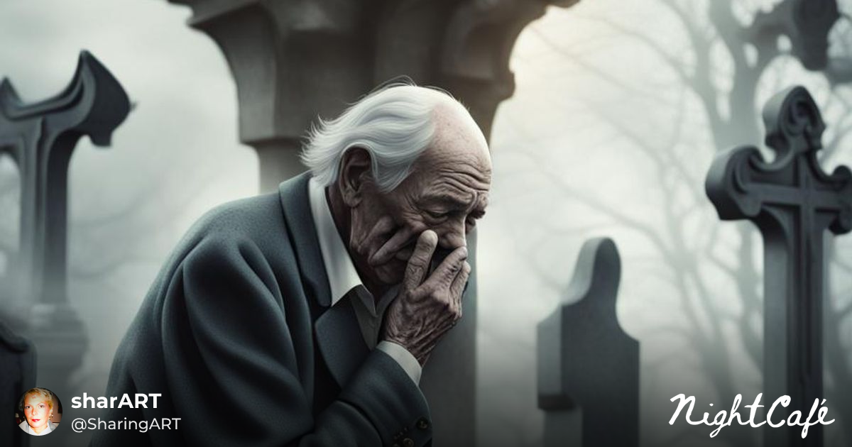 A frail old man is crying __ - A frail old man is crying