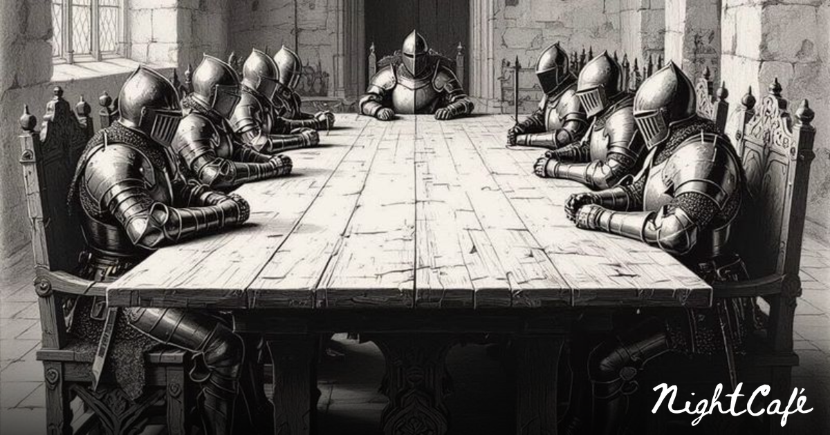 Medieval Knights at Royal Table in Charcoal Style - AI Art