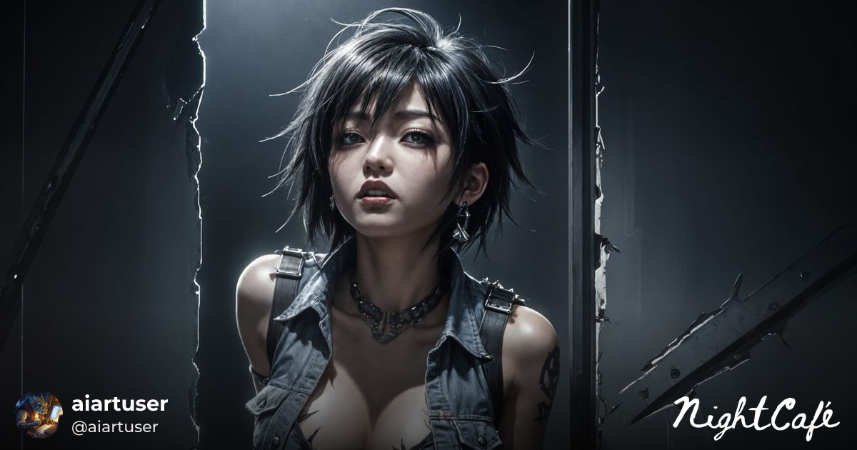 Ey, sup? - Japanese Punk Girl with Abs in Charcoal Style