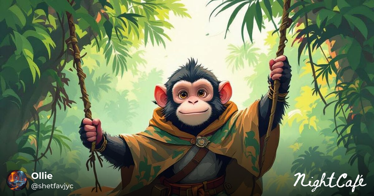 a monkey - Shark-Monkey Swings Through Jungle: Vibrant Digit...