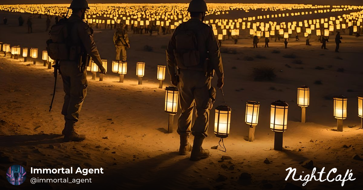 An Israeli military base in the desert, illuminated by numerous ...