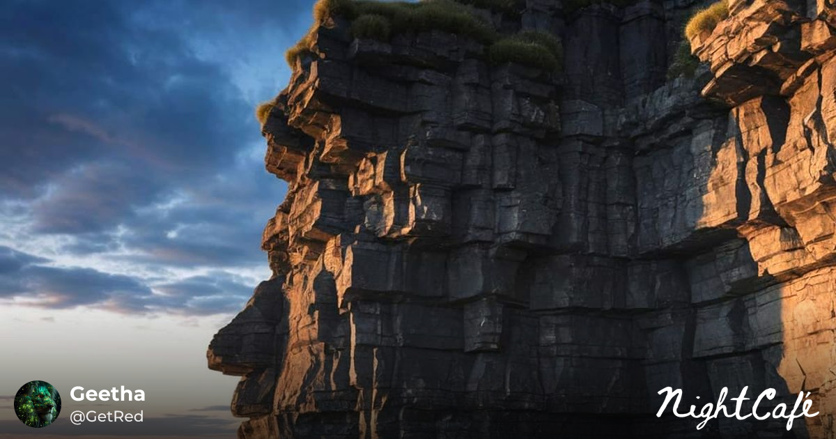 The unintentional face - Rocky Cliffside Profile in Twilight