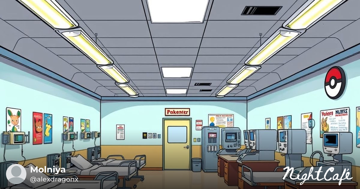 Vibrant Anime-Style Pokecenter Interior - AI Art