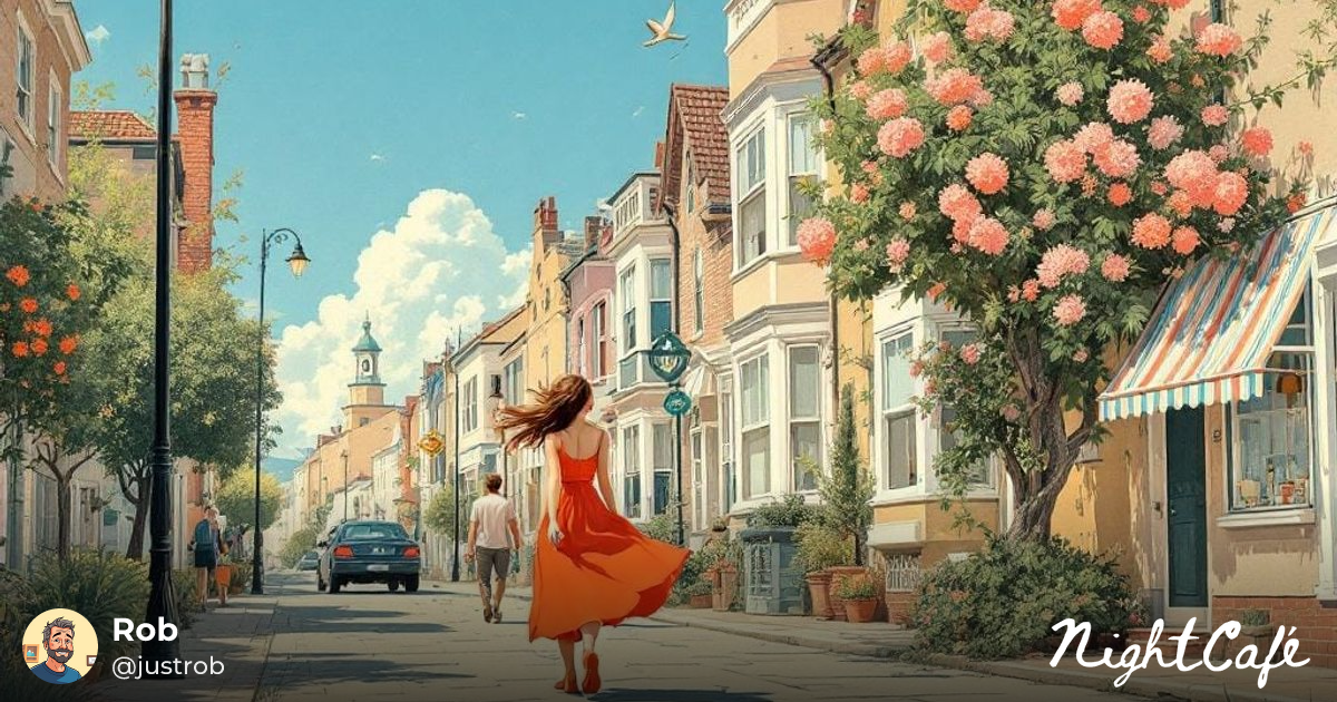 Quiet streets whisper / Her footsteps echo softly / Sunlight paints her path