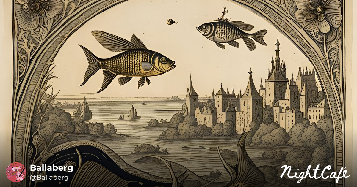 Medieval Fish Fun - Medieval Folk Art Fish Woodcut With Wate...