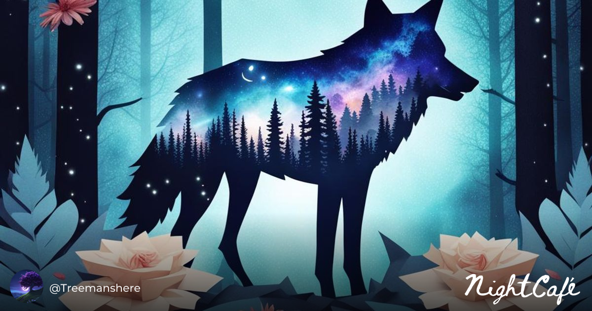 Paper World - Double Exposure: Flower, Paper Wolf, Galaxy Ni...