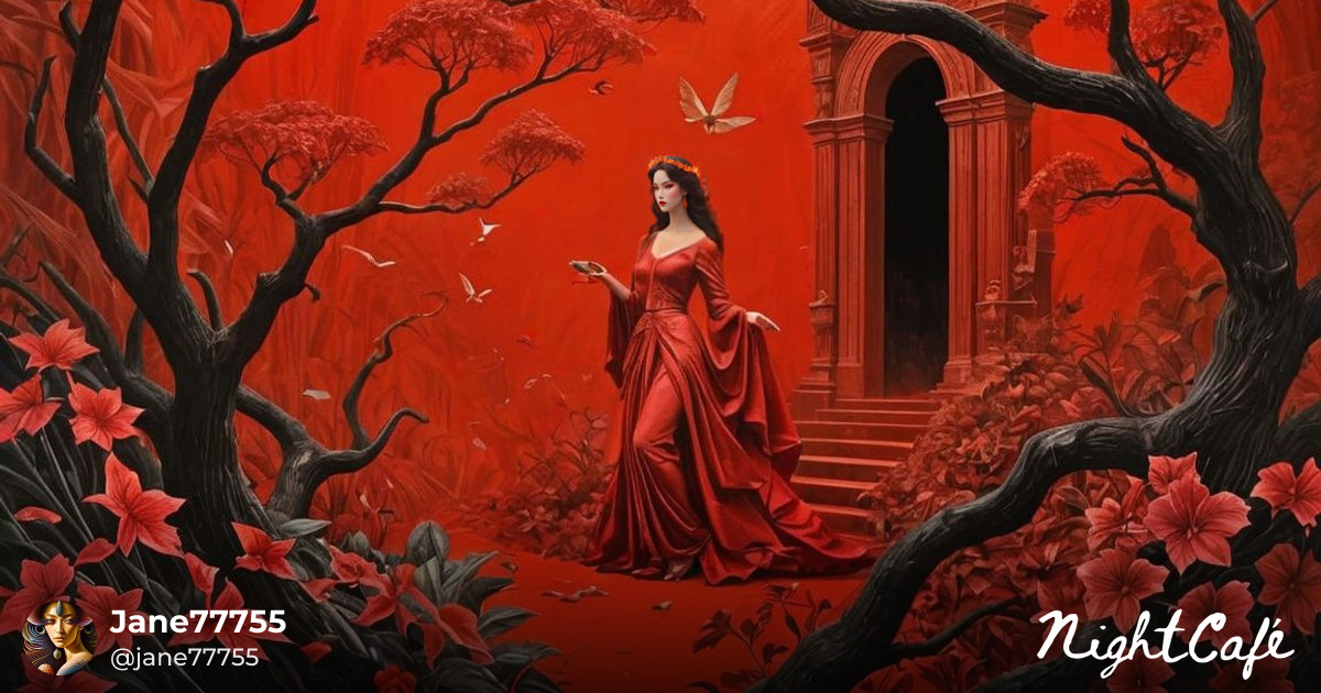 Fire Red, Art Nouveau Digital Painting