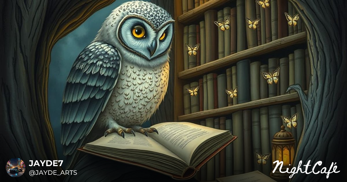 Wise Owl Catalogs Moon-Moths in Ancient Oak Librar... - AI Art