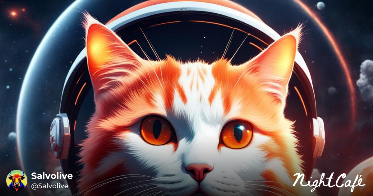 Double exposure space interplanetary Cute kitty red orange white