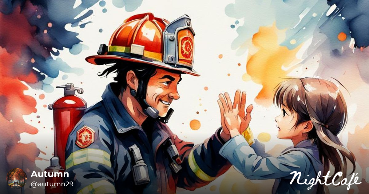 high five - Firefighter and Girl High-Five: Impressionist Wa...