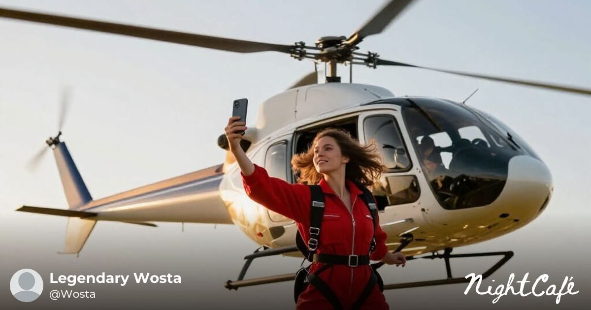 Selfie - Woman in Red Jumpsuit Takes Selfie While Falling Fr...