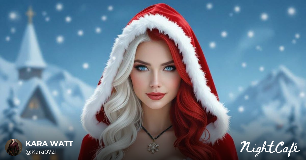 Mystical Christmas Woman with Red and White Hair - AI Art