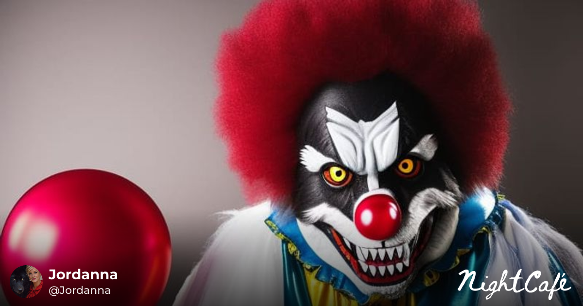 A Werewolf dressed as a Clown, - Werewolf in Clown Costume:...