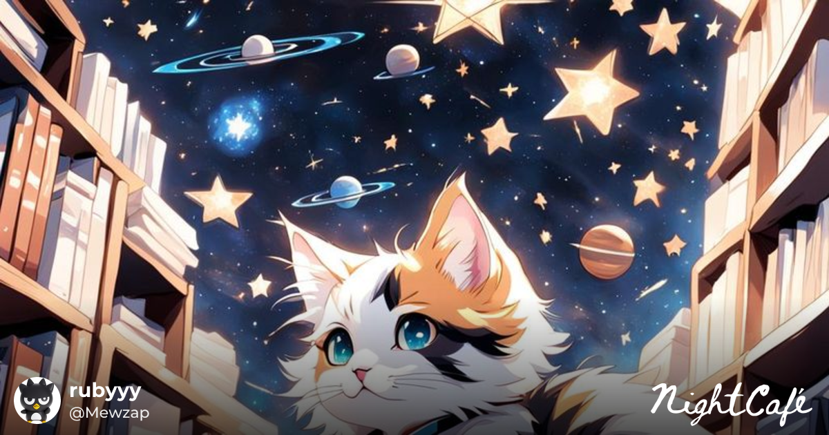 Filled with wonder - Calico Kitten Among Stars in Anime Styl...