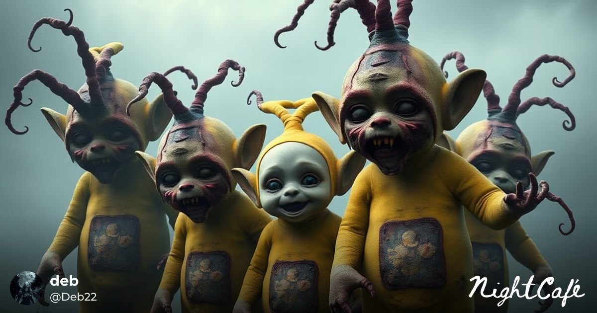 Twisted, Sinister Mutant Teletubbies in a Haunting... - AI Art