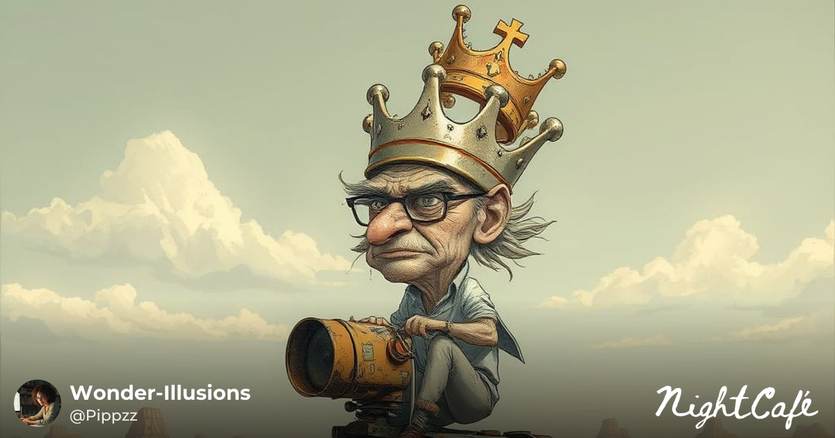 A comically arrogant wind got wearing an oversized tarnished crown ...