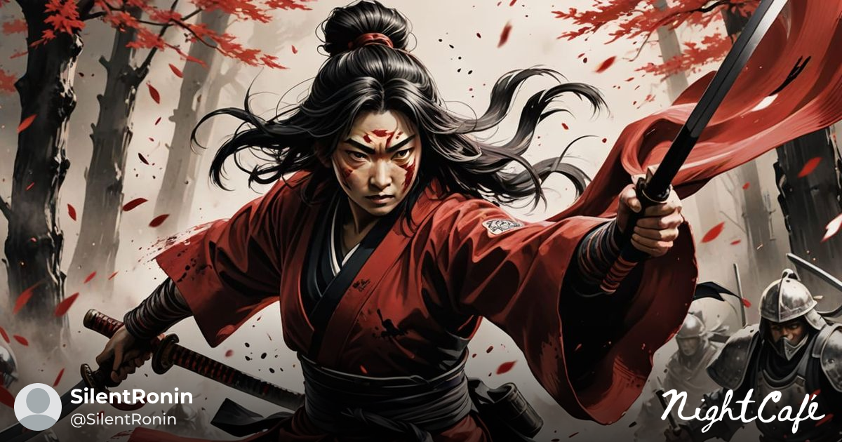 Tomoe Gozen Strikes in Sumi-e Style - AI Art