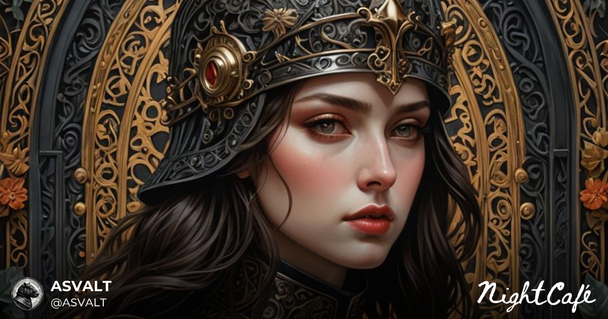 Obsidian female knight, STYLE: pre-raphaelitism