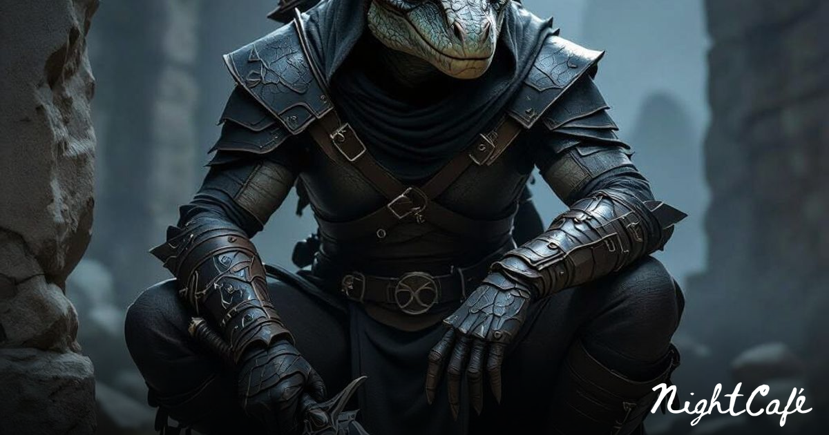 Argonian Shadowscale Assassin in Ancient Ruins - AI Art