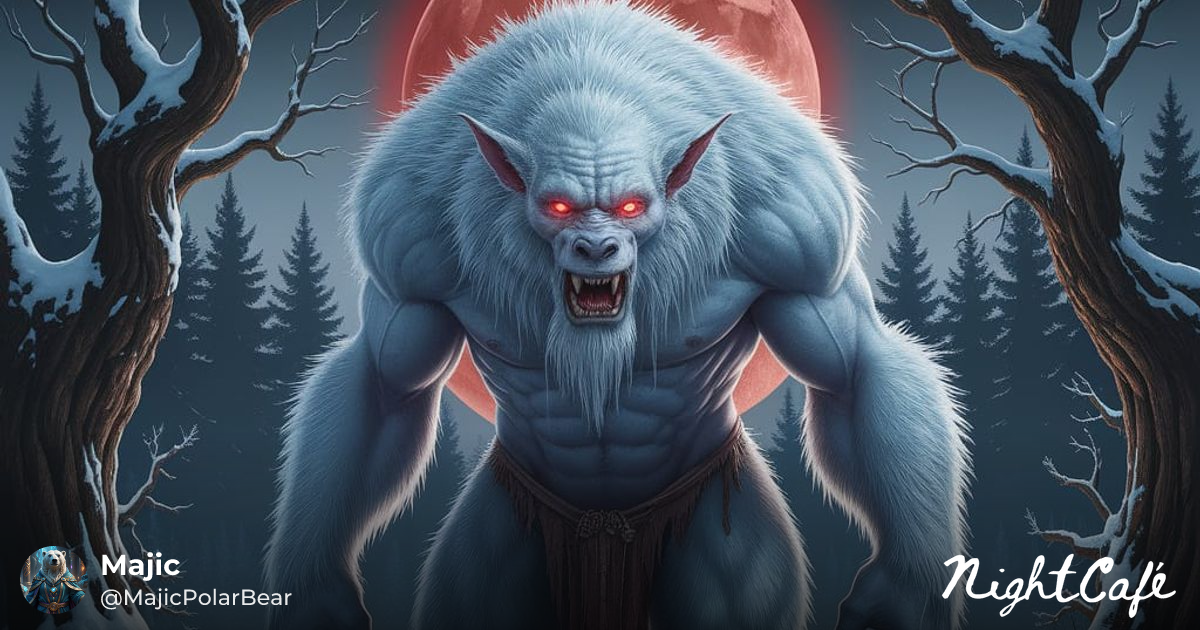 werewolf - Colossal Wendigo Under Blood-Red Moon in Frosty W...