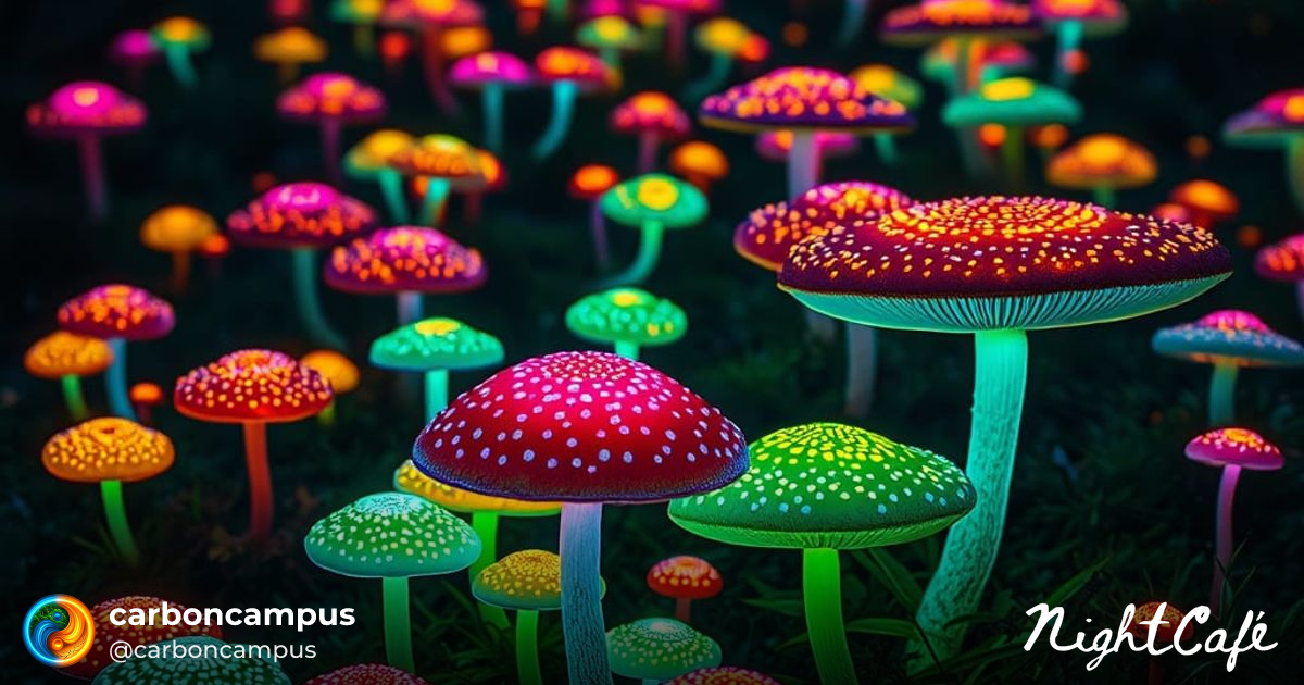 Magic Mushrooms - Vibrant Bioluminescent Mushrooms in a Pri...