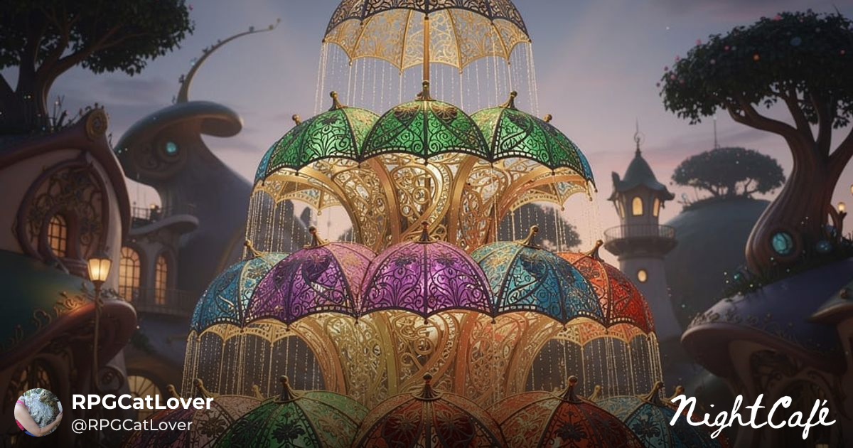 Umbrella Fountain #2 - Elegant Umbrella Fountain With Colorf...