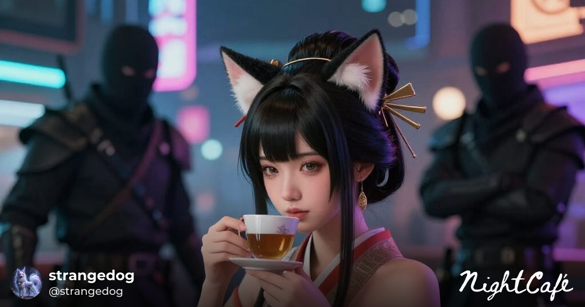 geisha - Anime Geisha in Neon Cyberpunk City Cafe