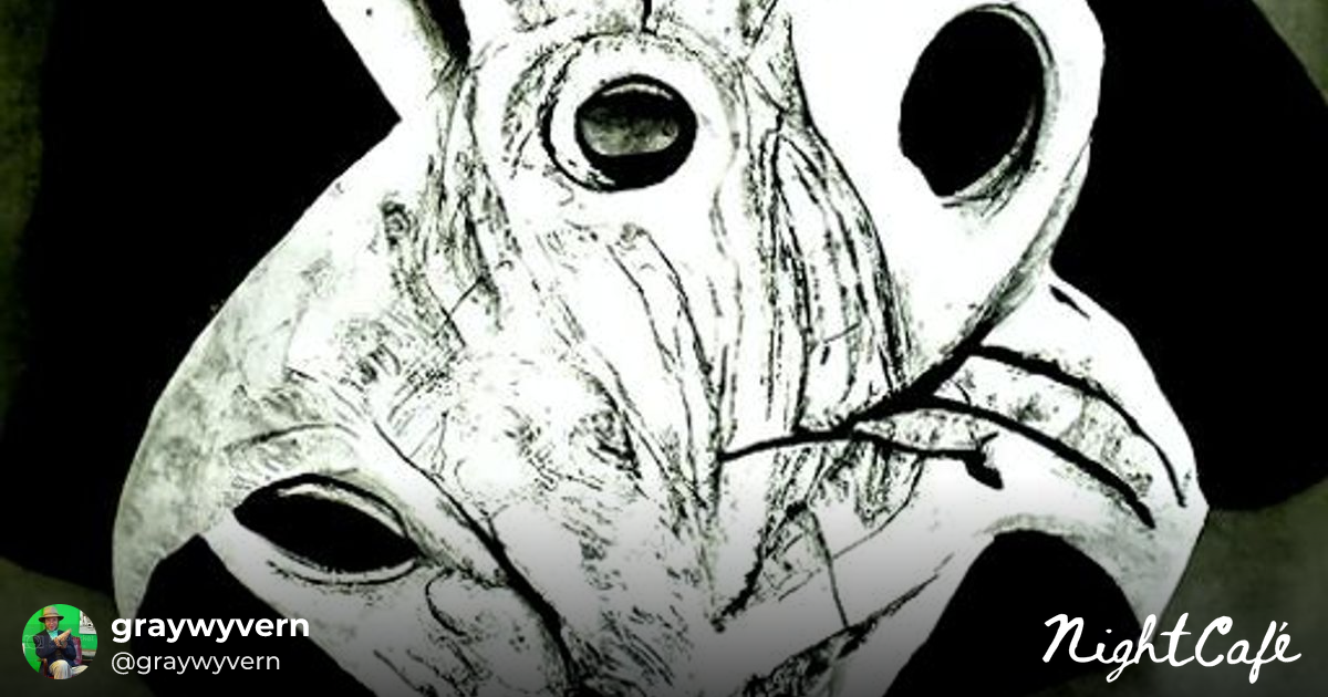 Eldritch Rabbit Mask in Black and White Ink - AI Art