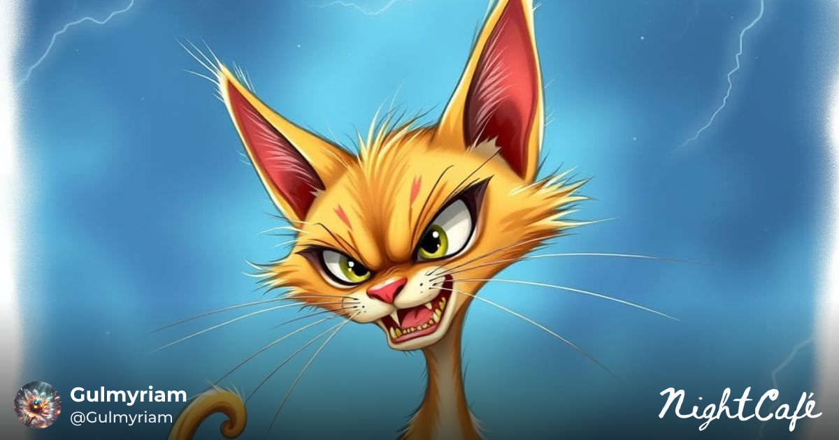 Furious cat - Cosmic Feline Fury in Electric Blue