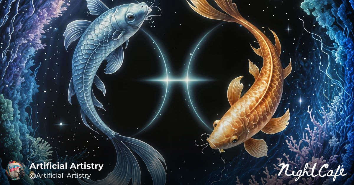 The Dance of Pisces - Ethereal Koi in Celestial Cosmic Curre...
