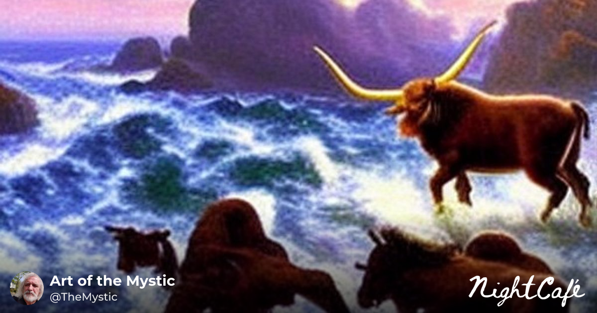 THE MINOTAUR - Minotaur in Stormy Greek Landscape: Oil Paint...