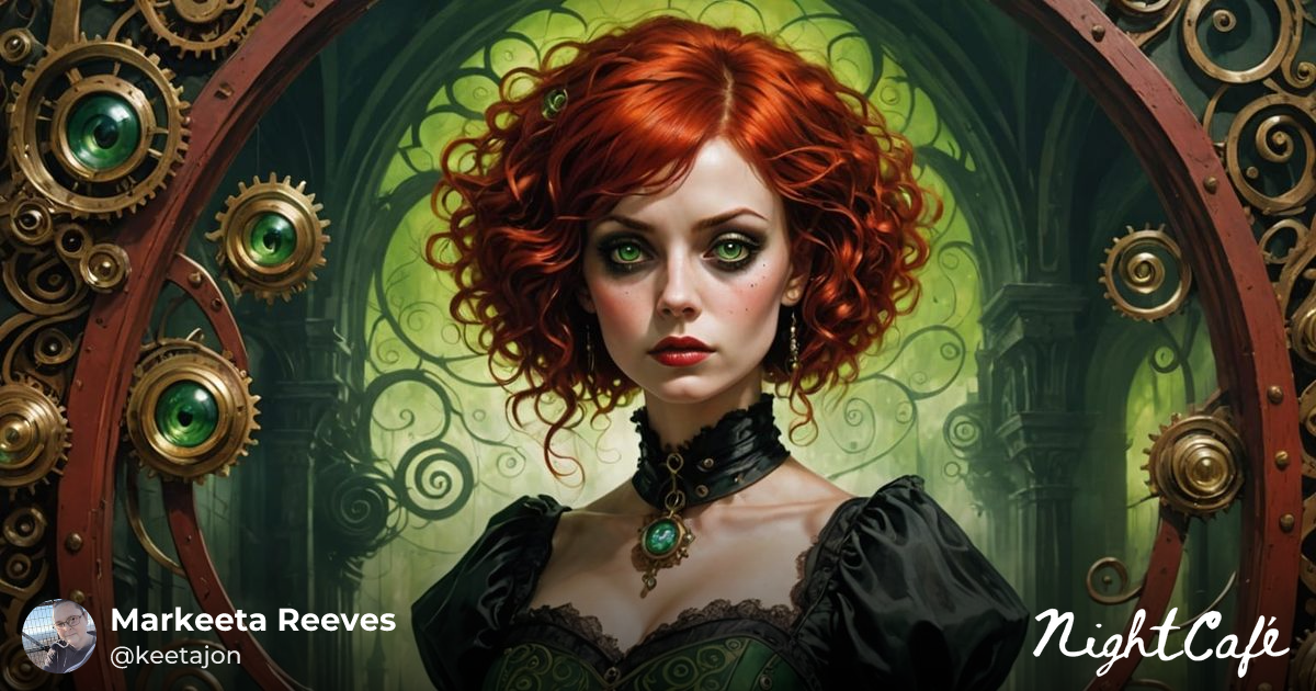 Steampunk Horror Woman in Whimsical Swirls - AI Art