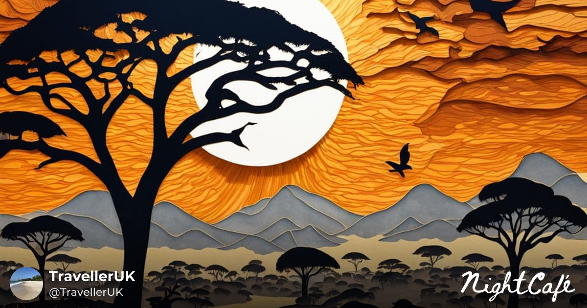 Abundant Savanna Landscape in Paper-cut Style - AI Art