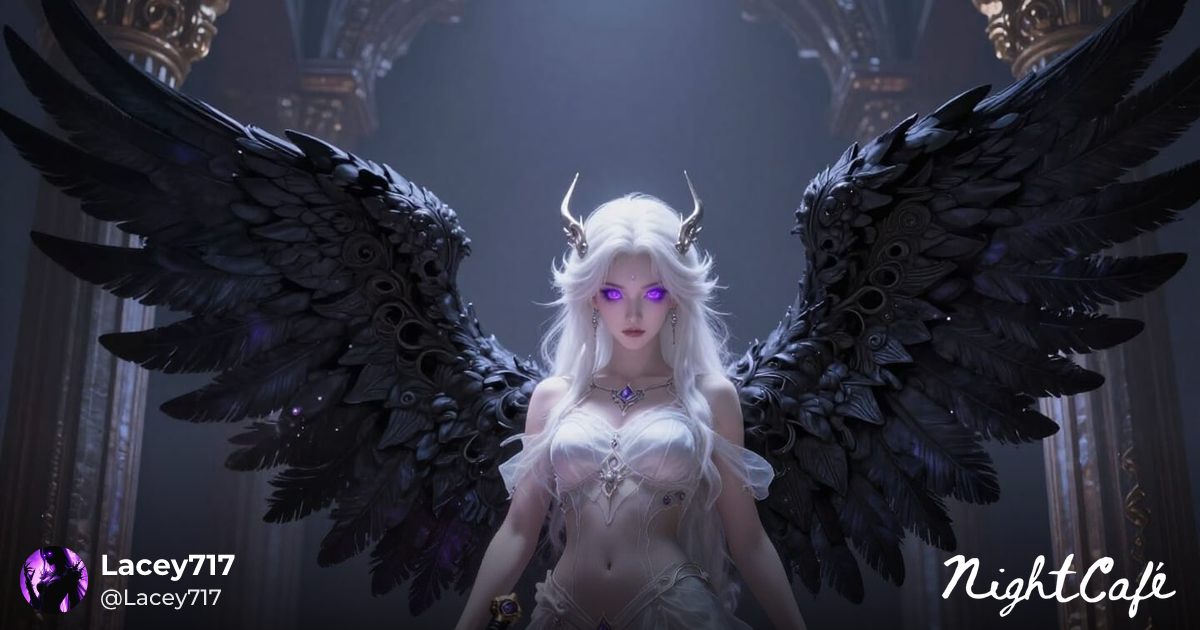 Angel Warrior in Temple Ruins with Purple Sword - AI Art