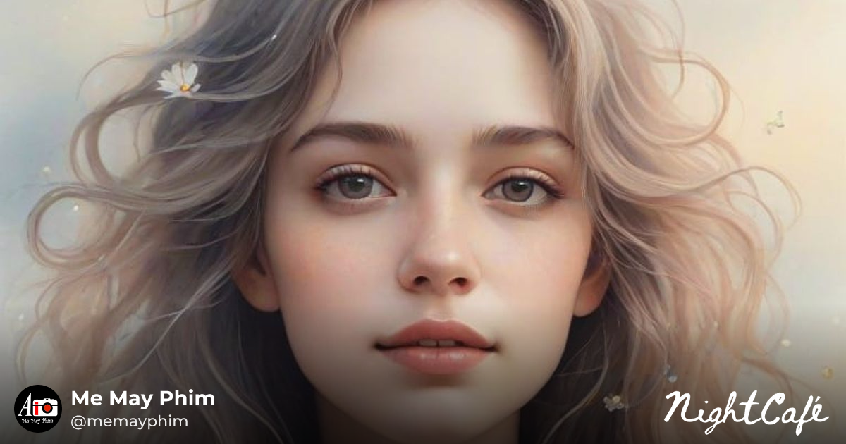 Lady & Daisy - Ethereal Lady Portrait with Watercolor Clouds...