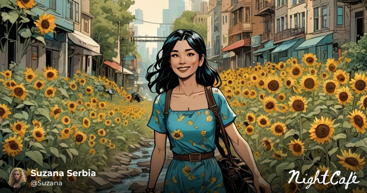 Girl with Sunflowers: Comic Book Style Art - AI Art
