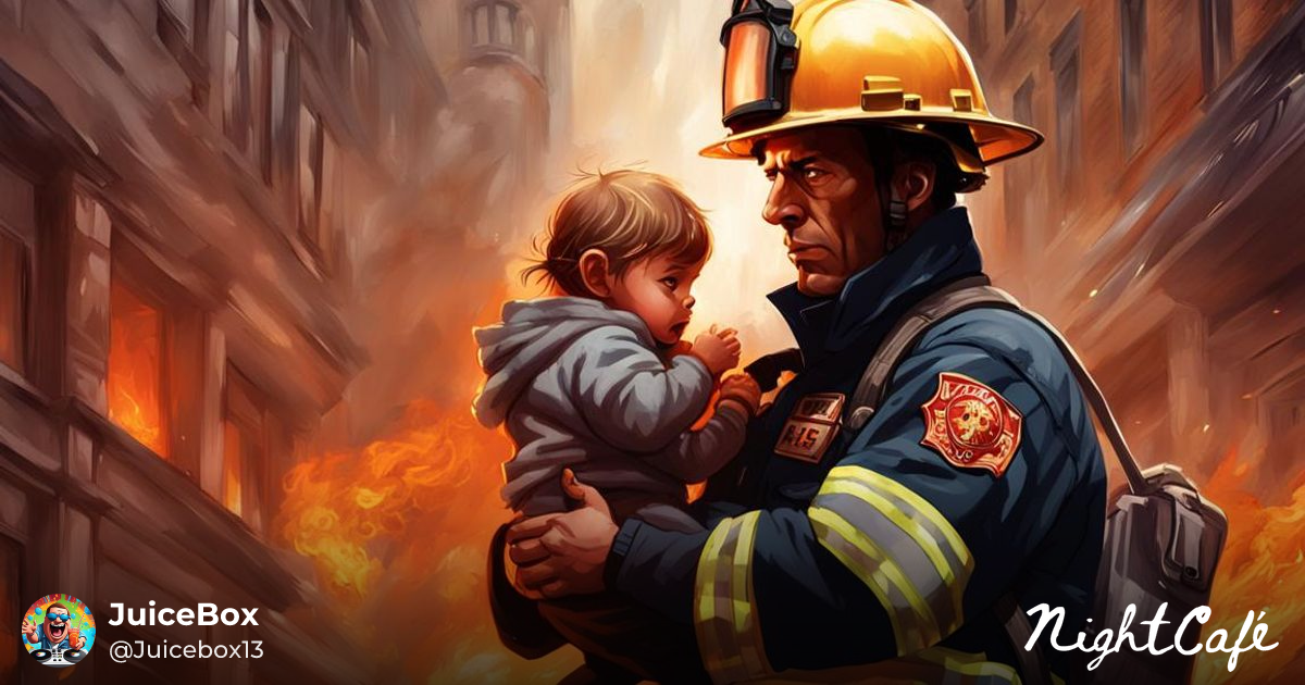 Heroic Fireman Rescuing Child: Dynamic Lighting Co... - AI Art