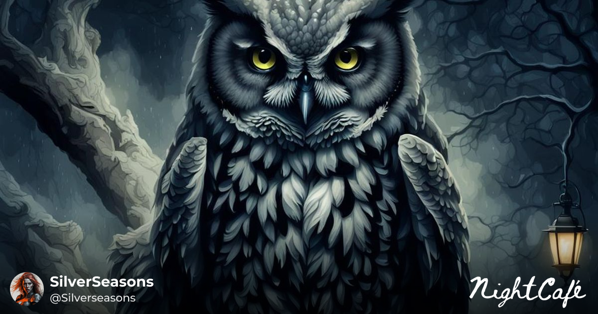 Eerie Owl Spectre in Fog and Rain - AI Art