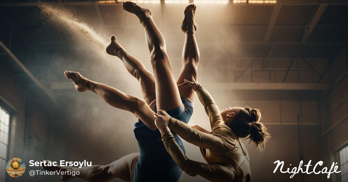 Gymnasts Perform Somersault in Golden Light - AI Art