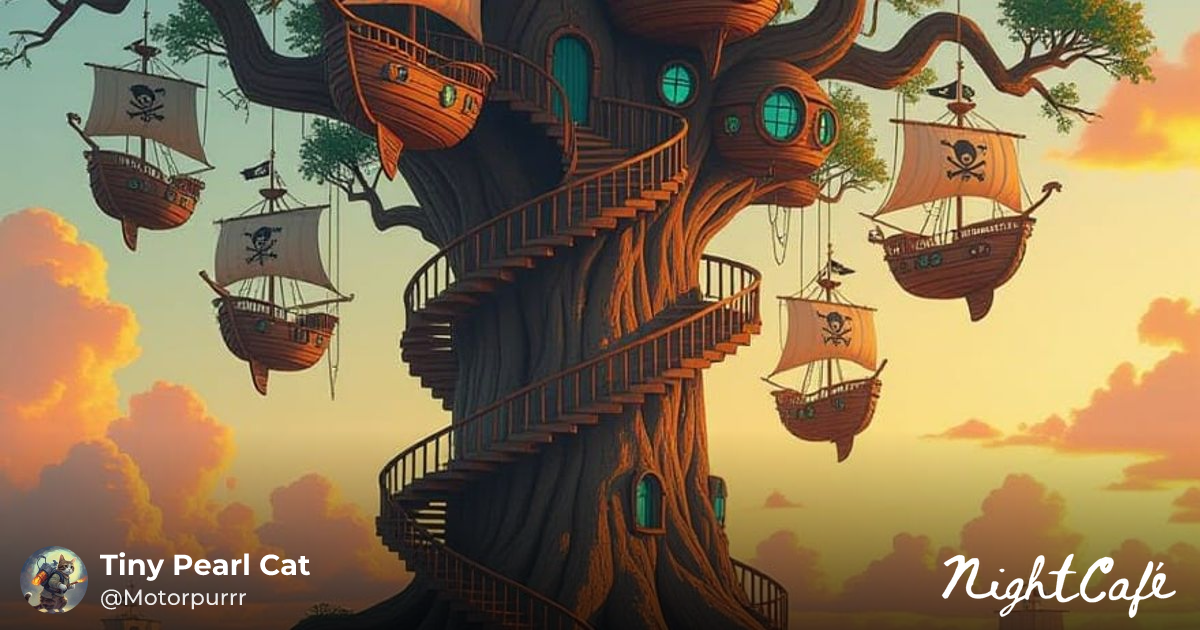 pirate hotel - Pirate Ships in Ancient Tree, Hyperdetailed M...